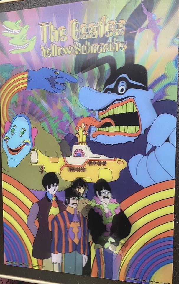 The BEATLES - Yellow Submarine Poster - PSYCHEDELIC 3D LAMINATE ...
