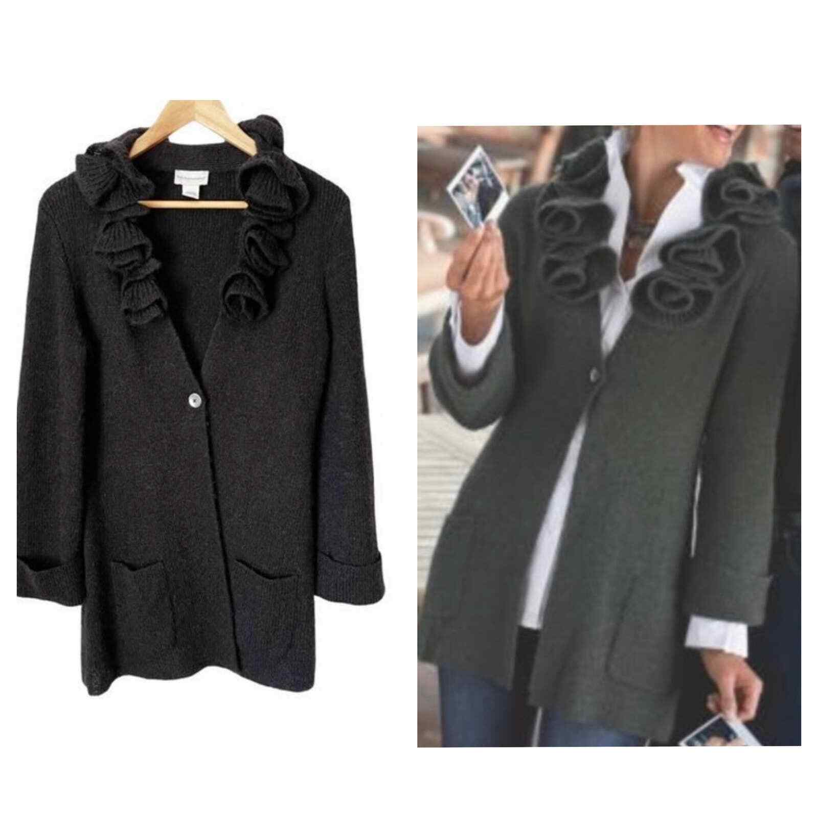 Soft Surroundings Alpaca Wool Blend Ruffle Neck Cardigan Black Size M ...