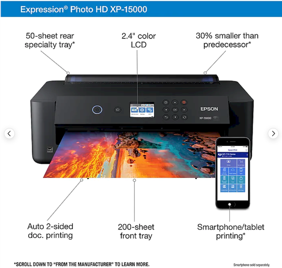 Epson Expression Photo XP-15000 Wireless Color Inkjet Printer, Single ...