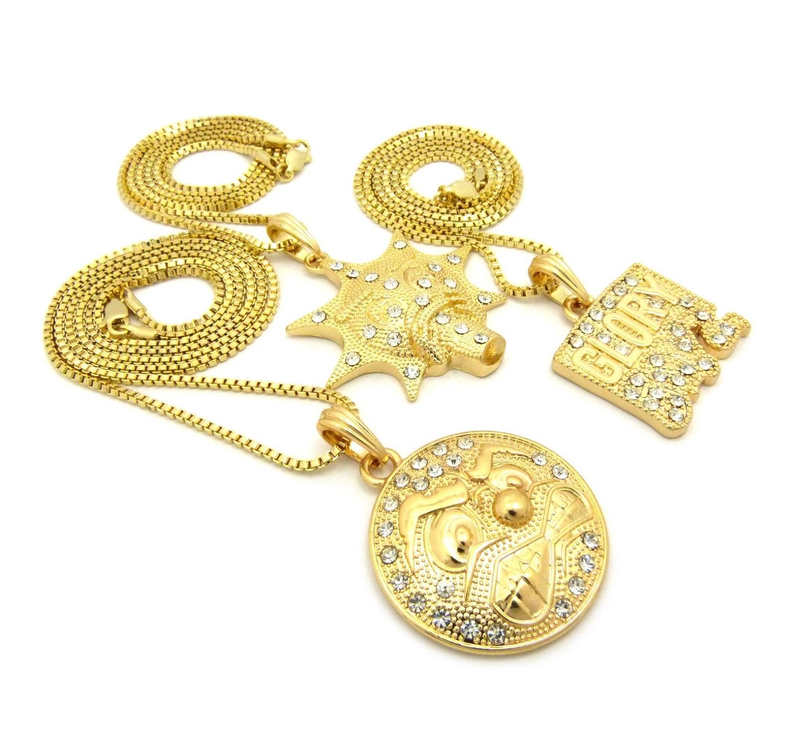 Hip Hop Glory Boyz, Glo Gang Pendant W/ 24", 30" Box Chain 3 Necklace ...