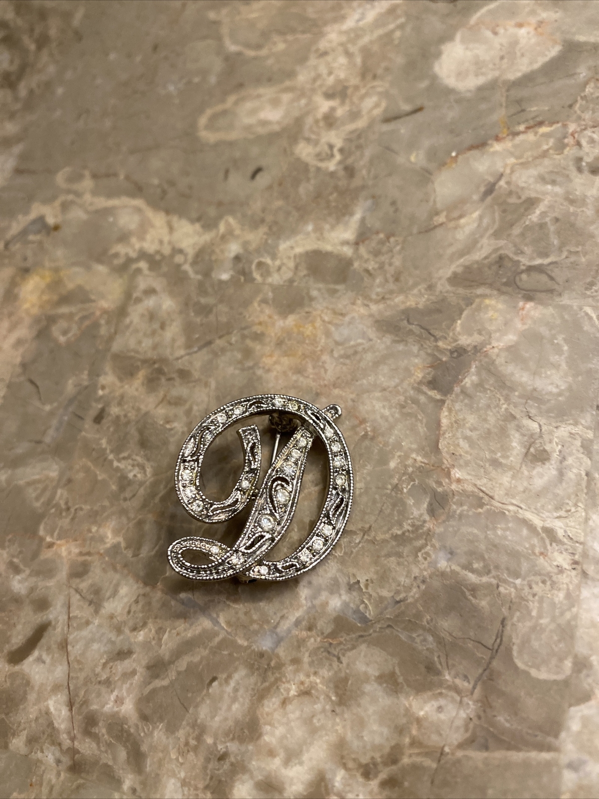 vintage Monet initial D in script with cubic zirconia… - Gem