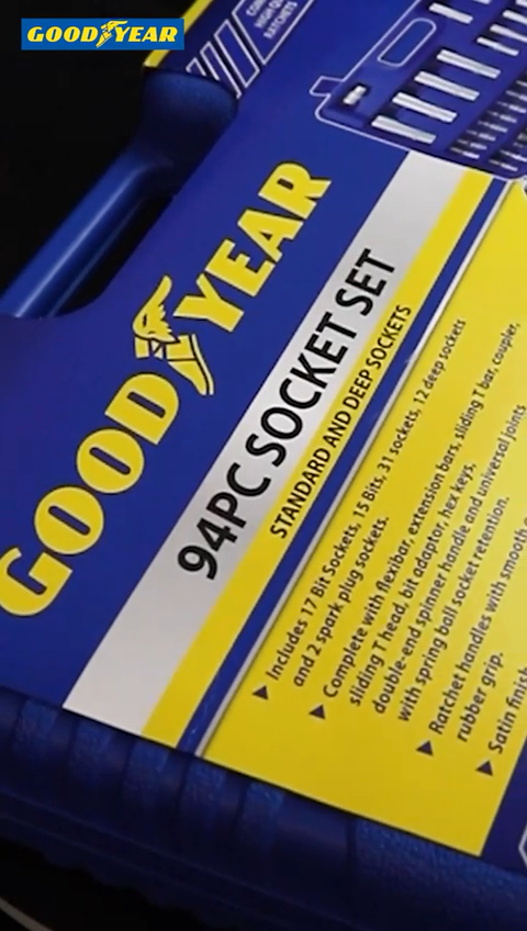 Goodyear 94PC 1/2" 1/4" Socket Set & Screwdriver Bit Torx Ratchet Case ...