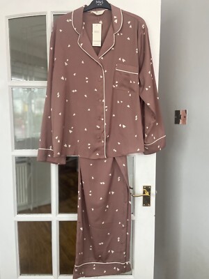 GORGEOUS BNWT M&S DREAM SATIN NUTMEG HEART PRINT REVERE PYJAMAS 8 - 22 ...