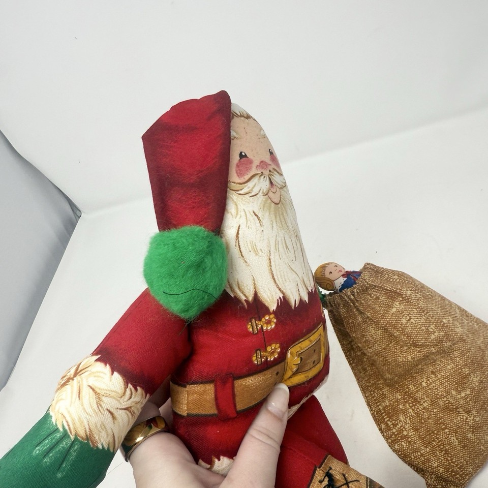 Hand Made Cut & Sew Cloth Santa Claus Doll 14" VTG Plush Shelf Sitter ...