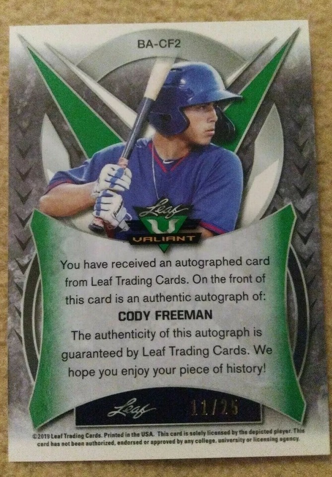 2019 Leaf Valiant Cody Freeman #'d 11/25 Navy Blue Autograph Texas ...