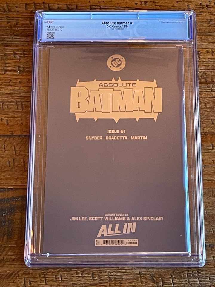 ABSOLUTE BATMAN #1 CGC 9.8 JIM LEE 1st PT FOIL VARIANT SCOTT SNYDER RED ...