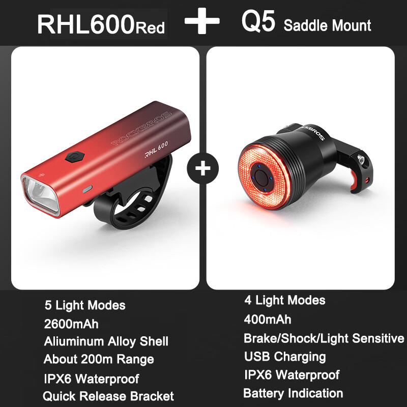 ROCKBROS Bicycle Light Sets MTB Bike Front Rear Lamp USB-C LED ...