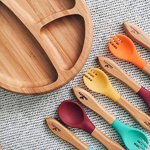Baby Fork Set, Bamboo and Silicone Spork Utensils, Toddler Baby Led ...