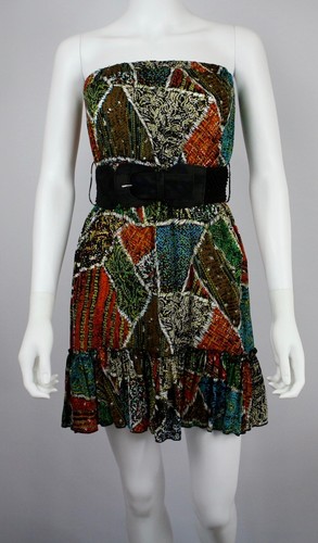 Body Central Strapless Dress Earthtones Small Multi-Color Ruffles Belt ...