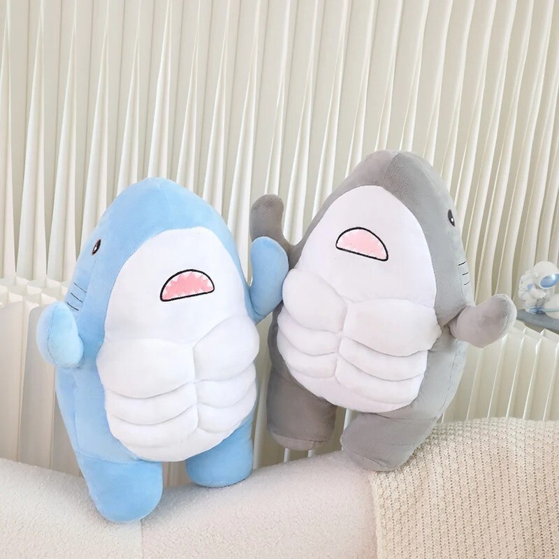Muscle Shark Gray 14 Inch Stuffed Animal Plush Toy Toddler Fluffy Doll ...