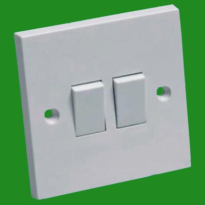 1x Double Light Switch, 2 Gang 2 Way, 230V 10A, White Plastic, Lighting ...
