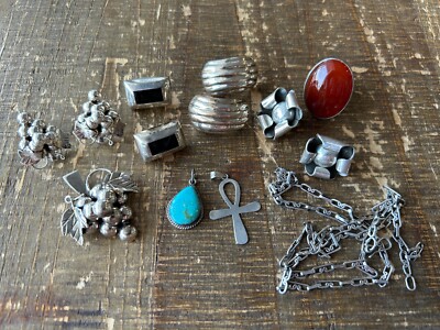 Sterling Silver Jewelry Lot Mexico Chain Grapes Turquoise Onyx NICE LOT ...