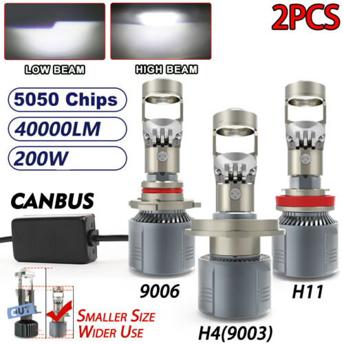 H4 H7 H11 9005 9006 LED Headlight Bulbs Mini Bi-LED Projector Lens 200W ...