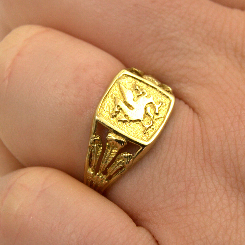 Signet Ring Gold Welsh Dragon and Prince of Wales | eBay