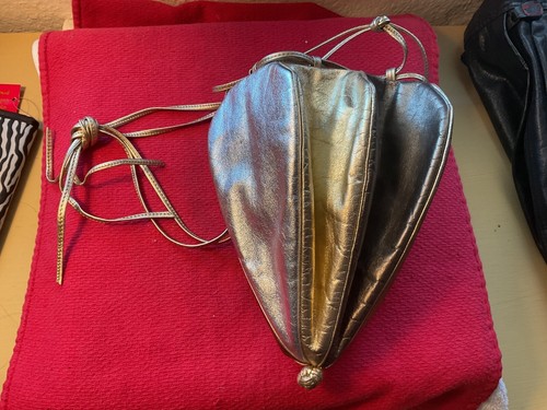 AK ANNE KLEIN METALLIC GOLD and SILVER Draw string purse - Leather Cone ...