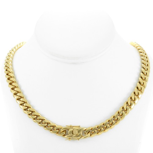 10MM Men 14K Gold Plated Close Tight Miami Cuban Chain Triple Box Lock ...