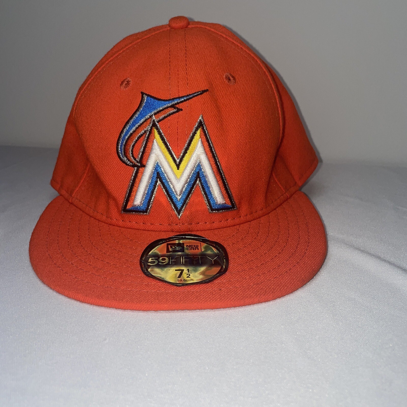 New Era 59Fifty Men's Hat MLB Miami Marlins Orange Road On Field Fitted ...