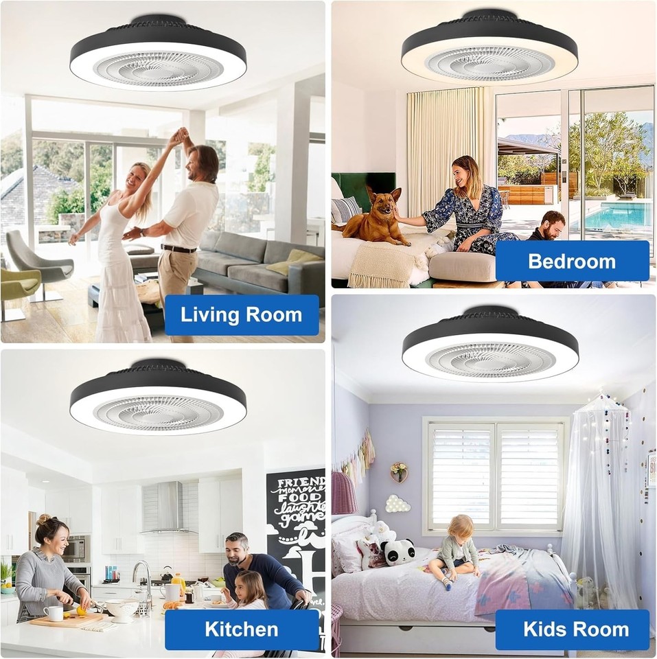 Depuley Modern Ceiling Fan with Light: 19" Flush Mount LED Ceiling Fan ...