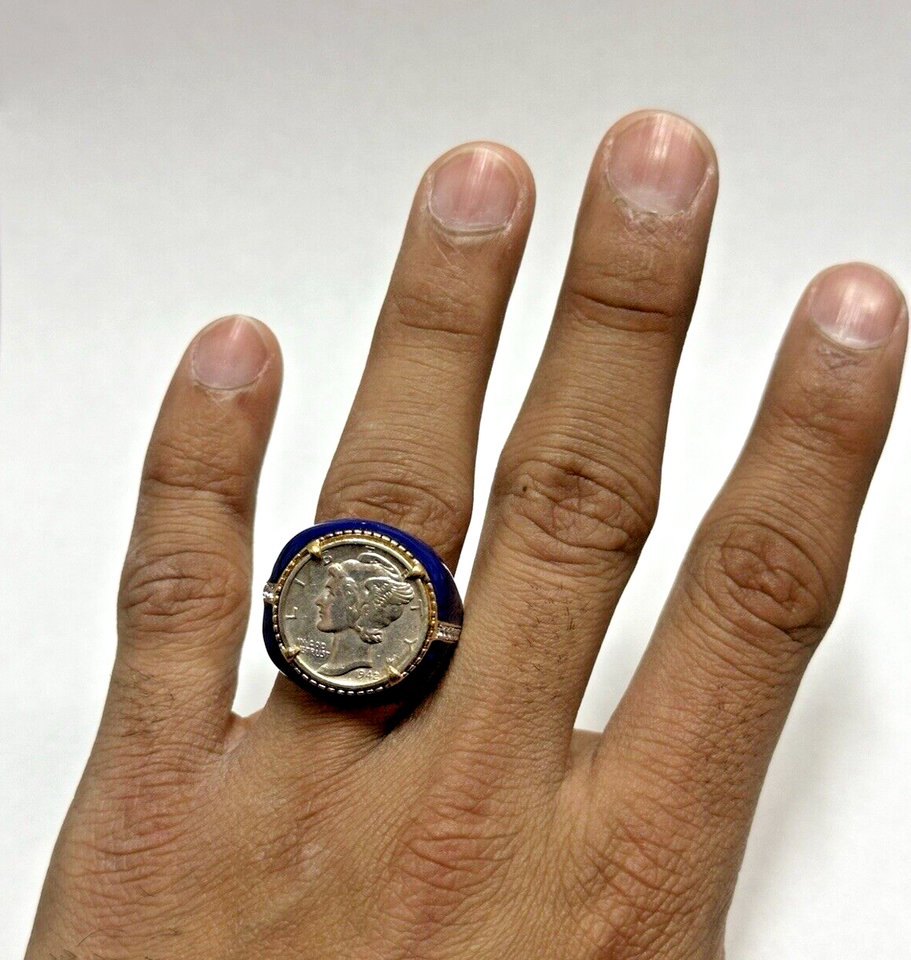 US Mercury Dime Coin Gold-Plated Sterling Silver Signet Ring Size 8 ...