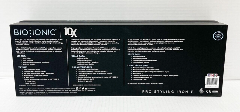 Bio Ionic 10X Pro Styling Iron 1"-Nano Ionic-with Vibrating Plates ...