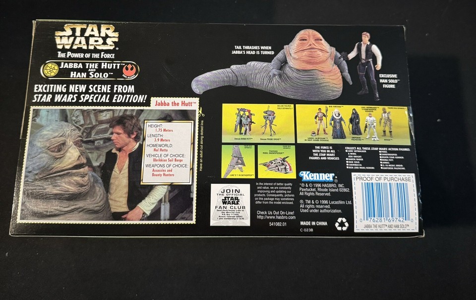 1997 Kenner Star Wars Power of the Force Jabba the Hutt and Han Solo In ...