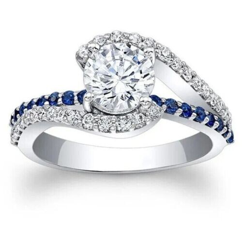 2Ct Round Cut Lab-Created Sapphire Engagement Ring Women's 14k White ...