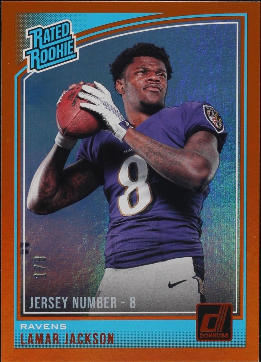 2018 Panini Donruss - Rated Rookie Lamar Jackson #317 Jersey Number /8 ...