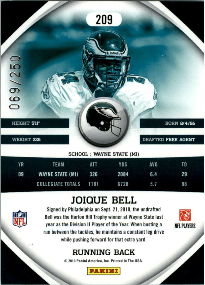 2010 Panini Gridiron Gear Silver O's #209 Joique Bell /250 - NM-MT | eBay