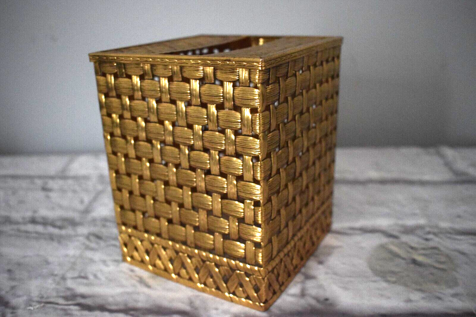 Stylebuilt Basket Weave Tissue Box Cover Gold Metal Square Hollywood ...