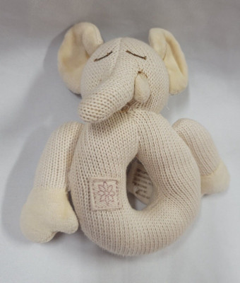 Miyim Organic Beige White Elephant Ring Rattle Plush Baby Toy Lovey 6 ...