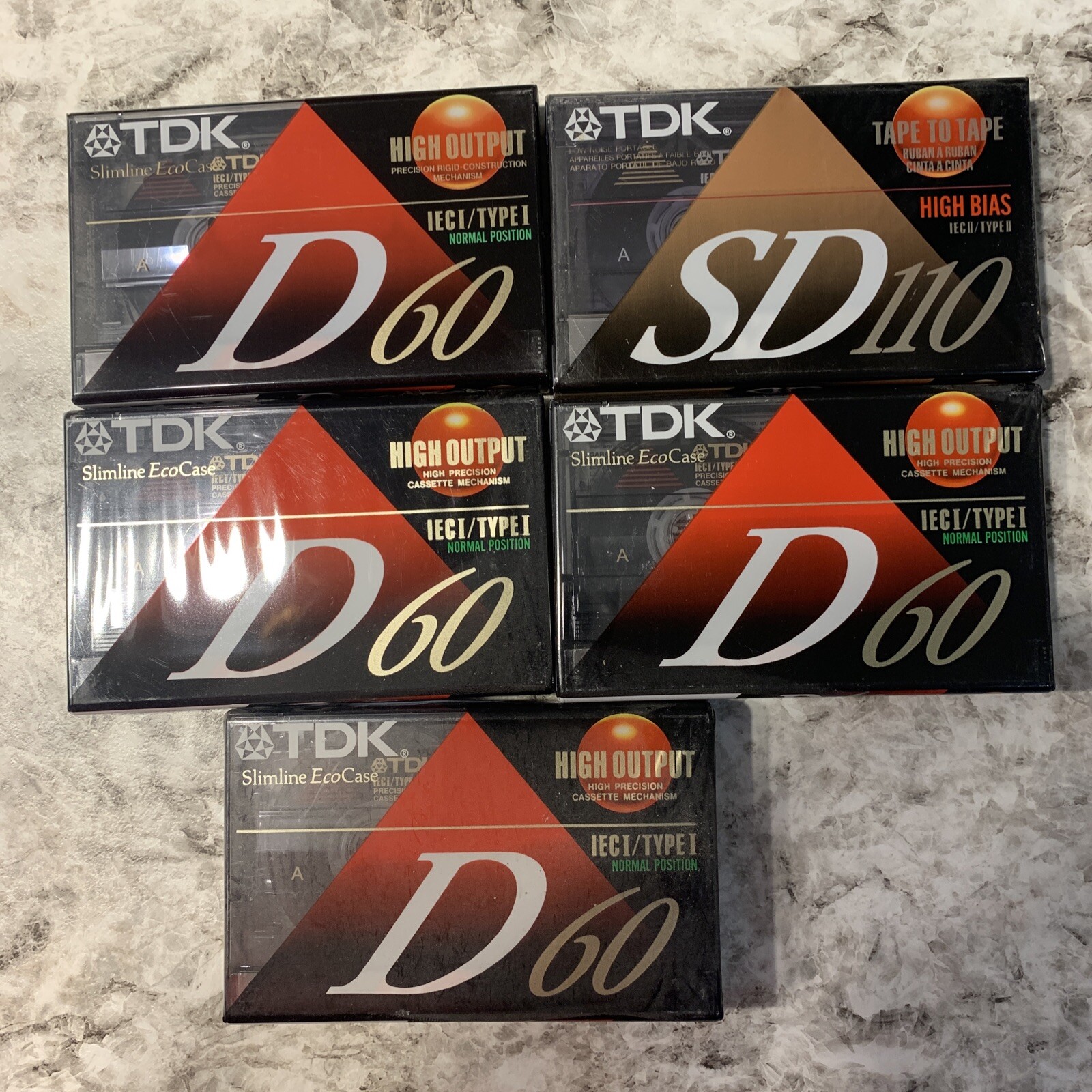 5 NEW TDK D60 Cassette Tapes IEC1/ Type 1 High Output Dynamic ...