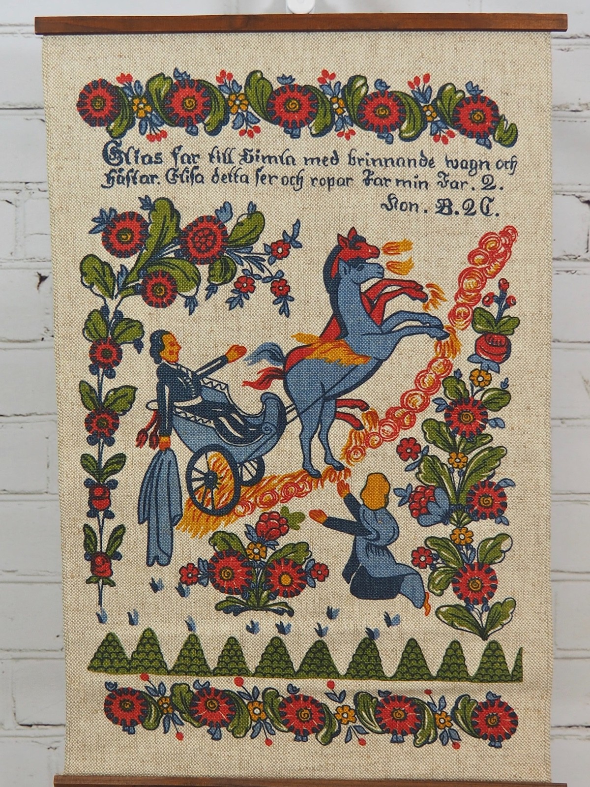 Swedish Wall Hanging Banner Elijah Chariots of Fire & Horsemen 2 Kings ...