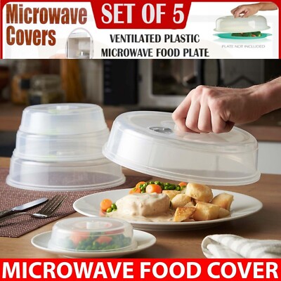 Set of 5 Ventilated Plastic Microwave Food Plate Covers Lids Splatter ...