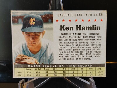 Ken Hamlin 1961 Post Cereal - Hand Cut #89 - Kansas City Athletics ...