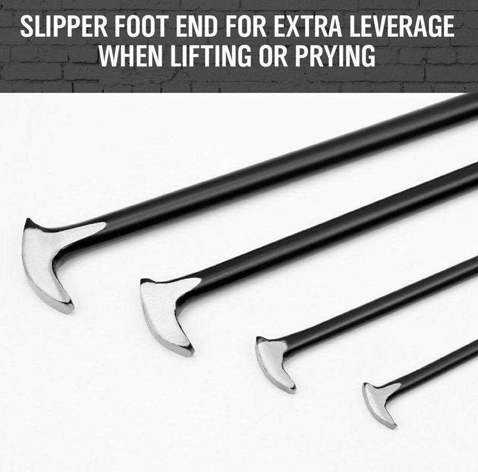 4pc Heavy Duty Solid Steel Pry Bar Rolled Heel Prying Pinch Podger ...