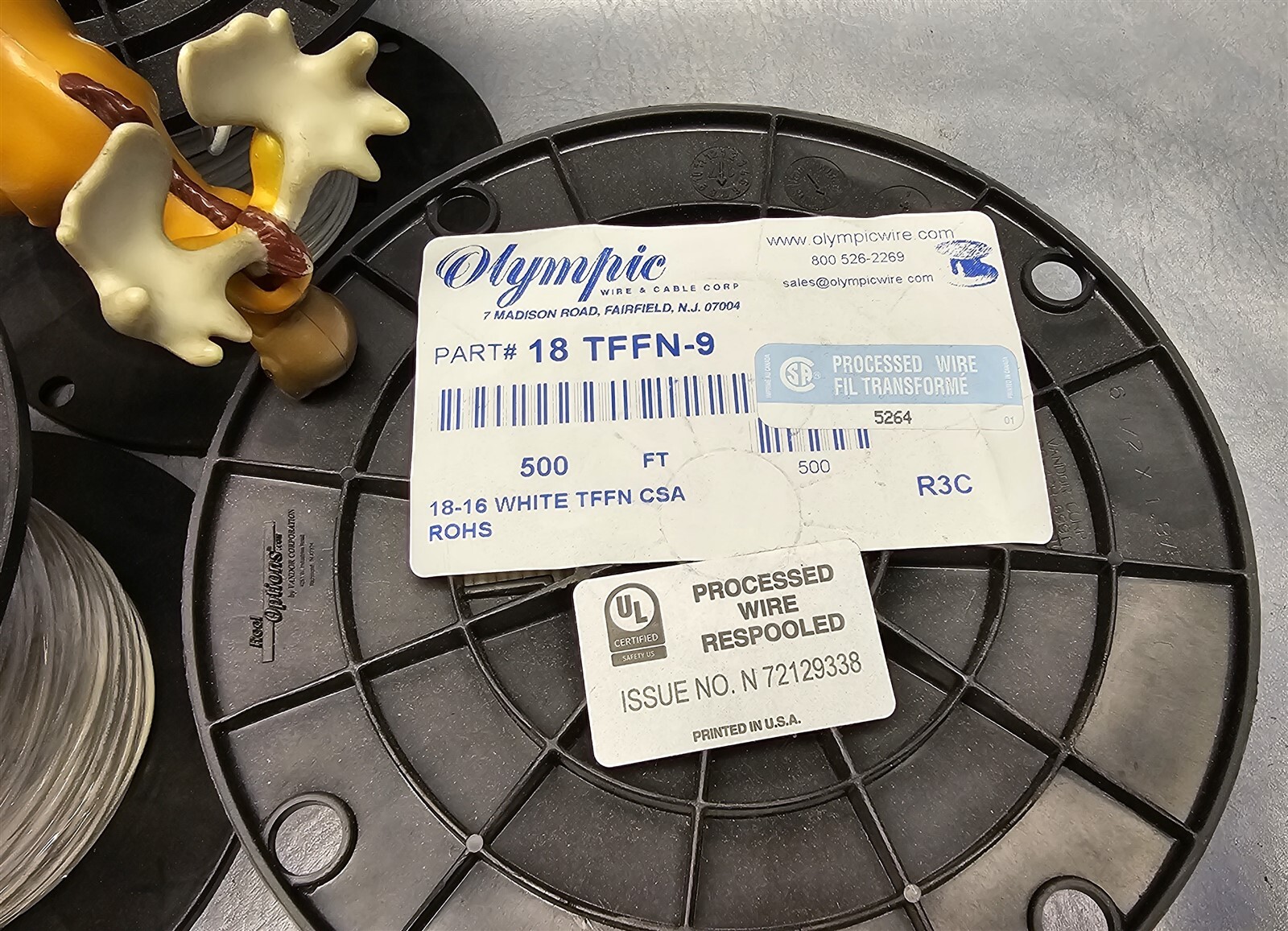 18 Tffn 9 Olympic Wire 18 16 White Lot Of 2 500ft Spools 1 Partial