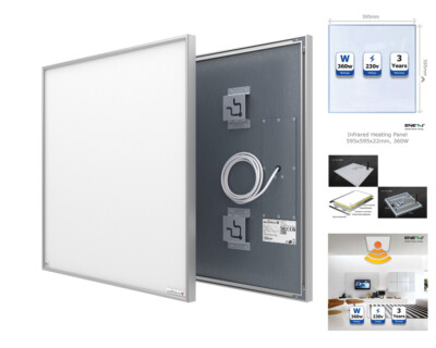 Infrared Heater Panel 595 x 595mm White Frame Energy Saving 360w Wall ...