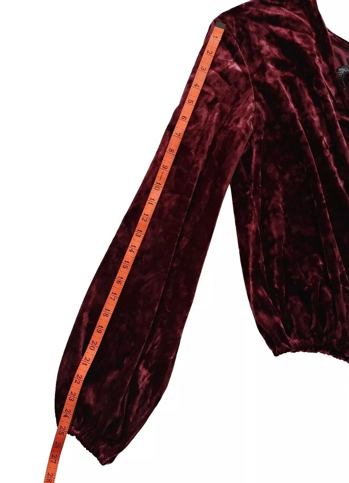 Crushed Velvet Slouchy V-Neck Top Sz S Wine Color L/S Boho Goth Glam ...