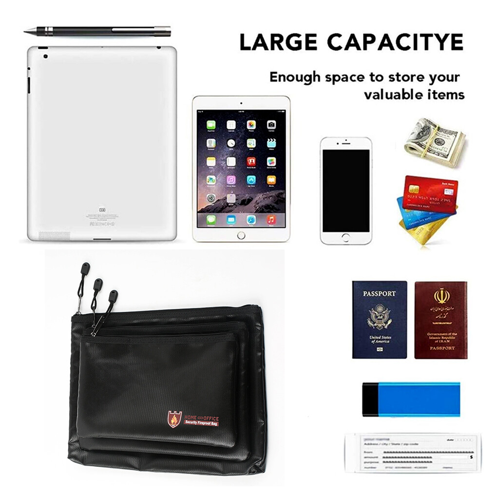 Fireproof Waterproof Document Bag Secret File Protect Pouch Cash Money ...