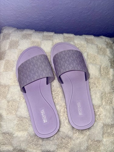 New Worn Once MICHAEL KORS Lavender Signature Slides Womens Size 10. | eBay