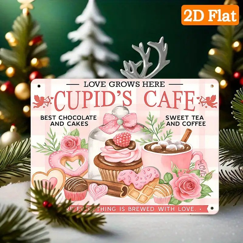 Large Vintage Cupid's Cafe Tin Metal Signs Home Décor 8x12 Wall Retro ...