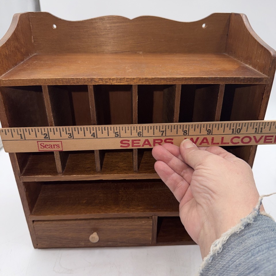 Old Tim Wood Wooden Desk Office Letter Drawer Box Organizer Cubbies MCM ...