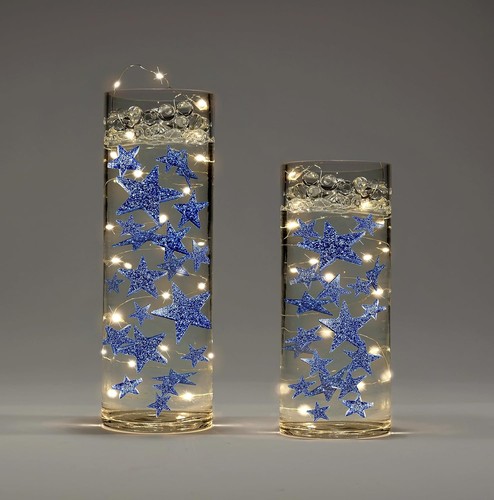 200 Floating Stars Glitter Blue- Large- 12 Warm White Submersible LED ...