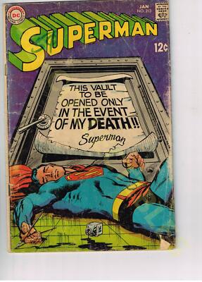 Vintage comic book DC Superman Issue 213 Death of a Hero Jan Issue | eBay