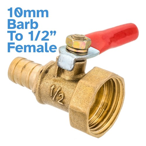 Brass 10mm Barb - 1/2" Female BSP Shut Off Valve Hose Cock Tap Inline ...