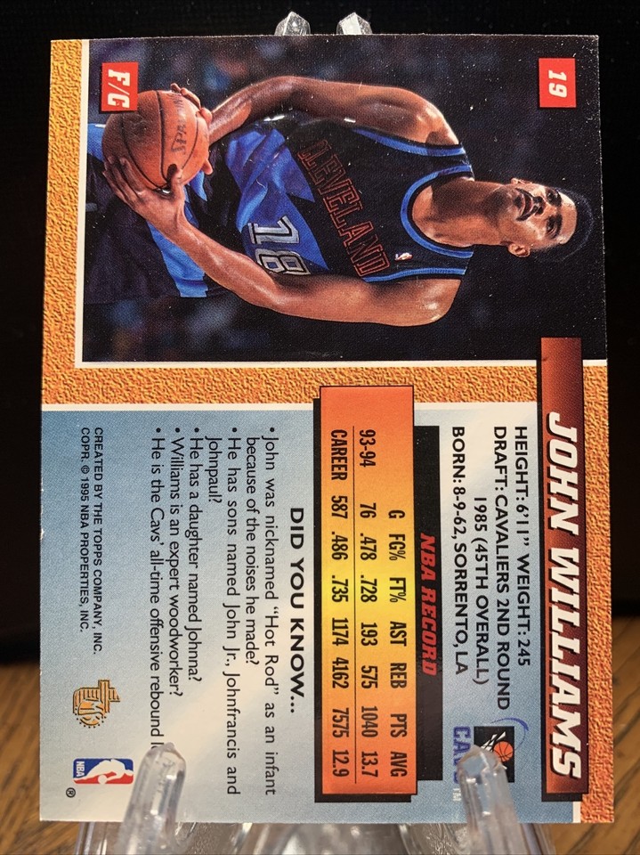 1994-95 Topps Embossed John Williams Hot Rod Williams #19 | eBay
