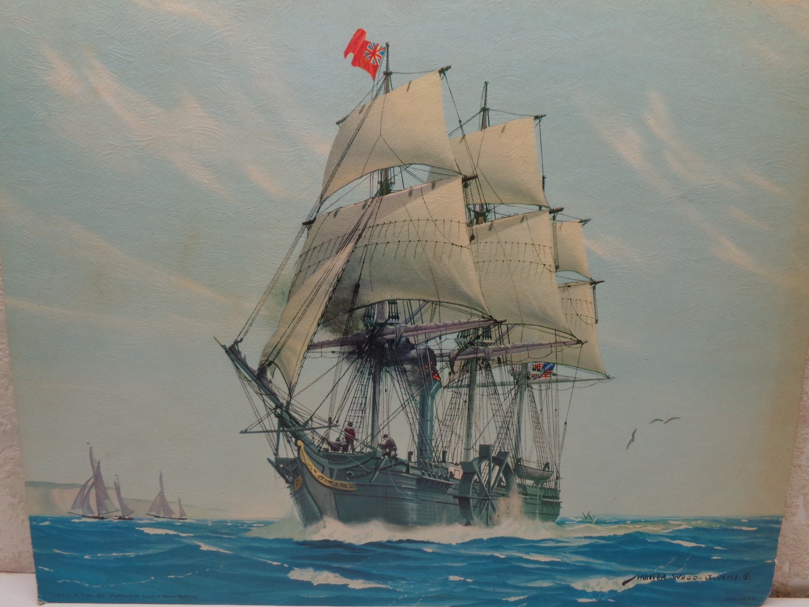 VINTAGE 14 x11 Hunter Wood Naval Ship Lithograph Navy SS Savannah Ocean ...