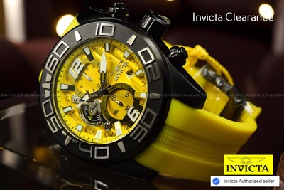 NEW Invicta Pro Diver Mens 50mm Yellow Dial Chronograph Yellow Tone SS ...