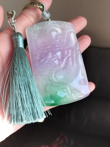 Jade Spring Color Purple-Brown Green Ice Stone Necklace 70cm Adjustable ...