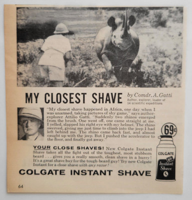 Colgate Instant Shave Cream Encounter With Rhino 1958 Time Print Ad ~5 ...